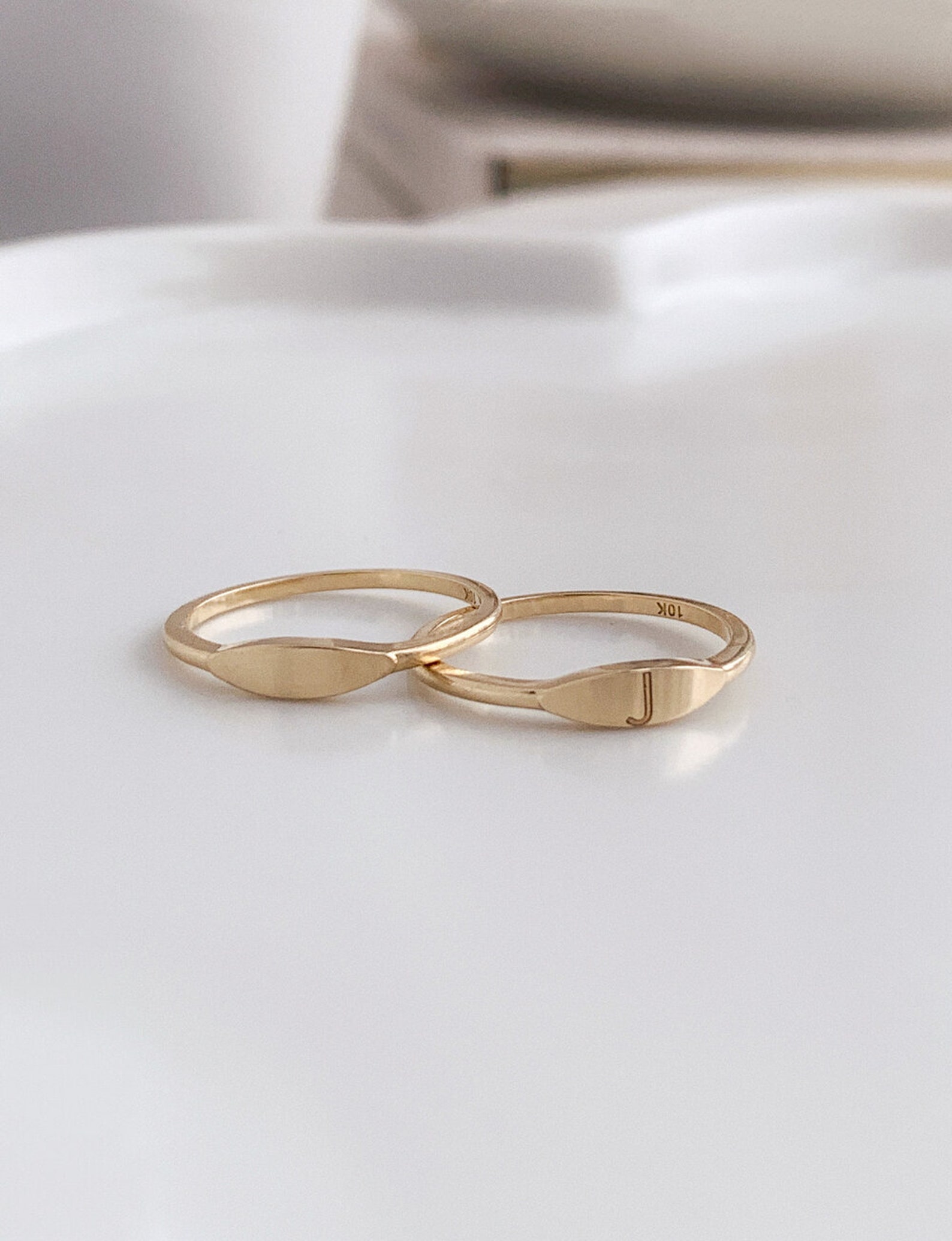 Gold Signet Ring 10k Solid Gold Custom Initial Ring Gold - Etsy