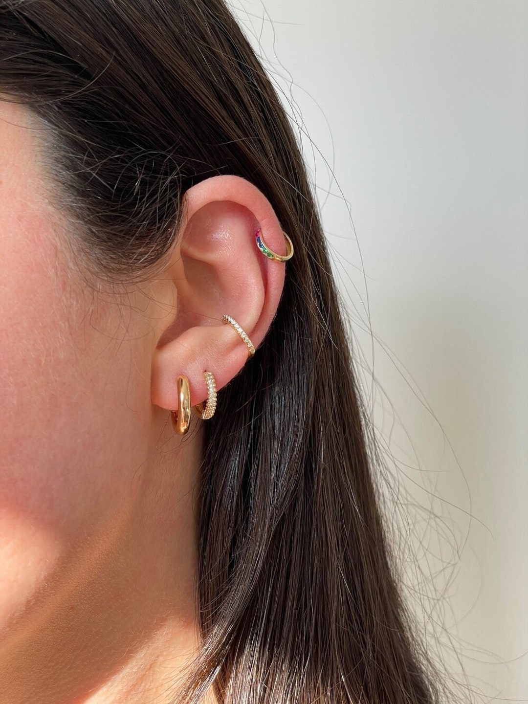 10K Solid Gold Small 12MM Huggies, Real Gold Hoops, Everyday Dainty CZ ...