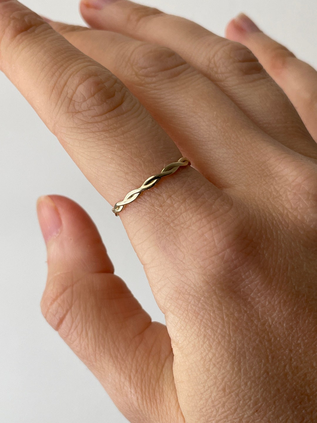 Solid Gold Braided Ring, Dainty Gold Stacking Ring, Solid Gold ...