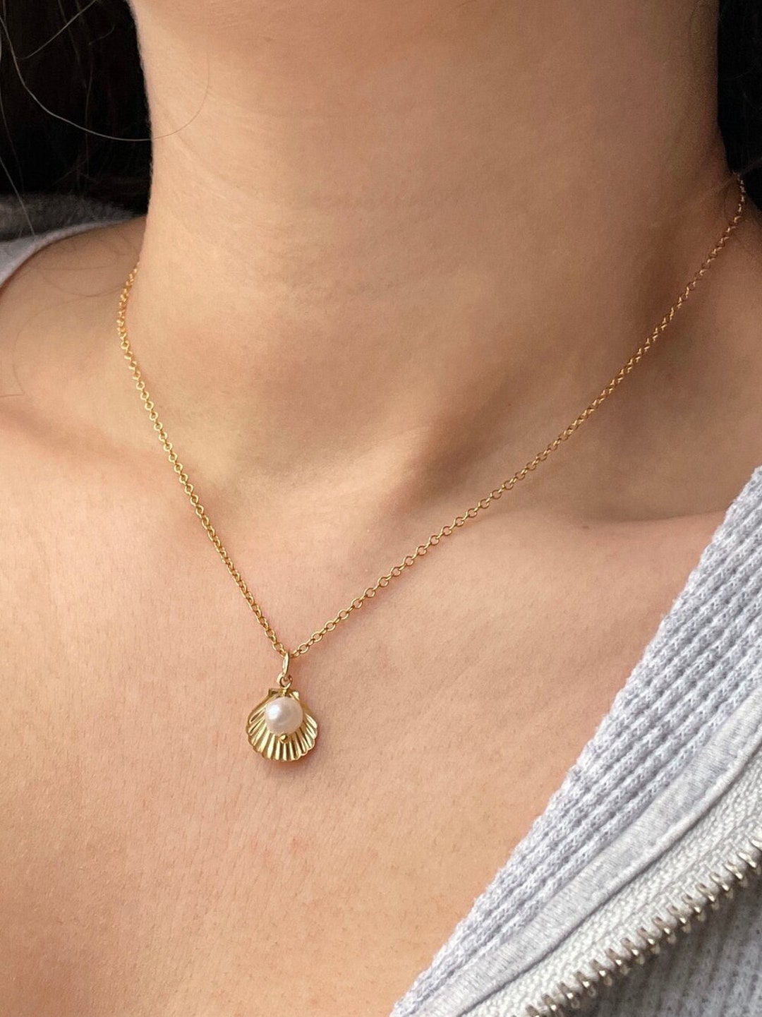 Gold Sea Shell Necklace, 14k Gold Filled Shell Necklace, Dainty Gold ...