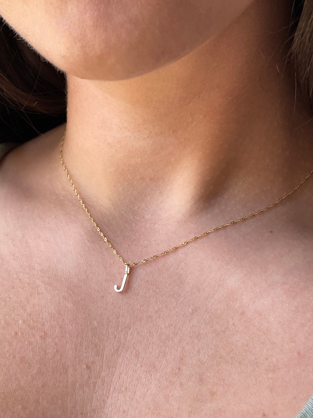 10K Solid Gold Initial Necklace, 10K Gold Letter Necklace, Custom ...