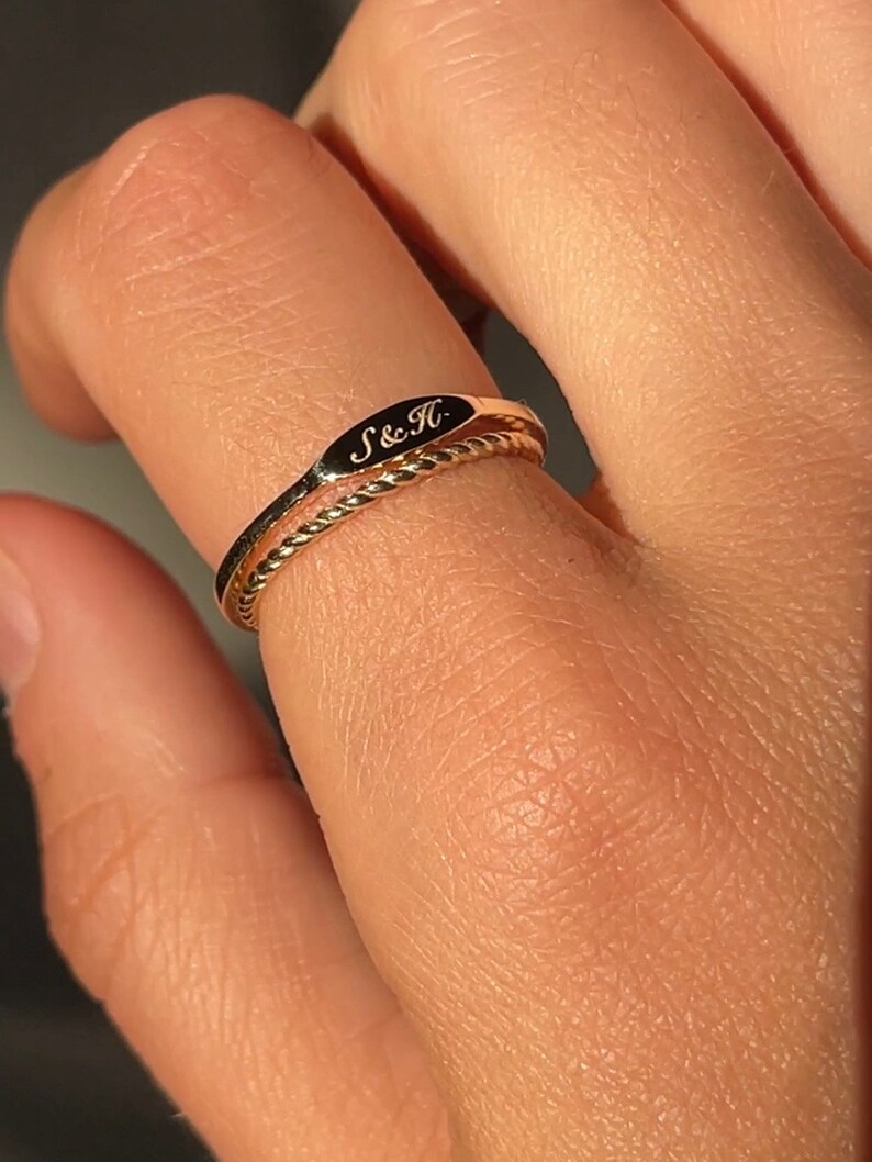 Gold Signet Ring 10k Solid Gold Custom Initial Ring Gold - Etsy