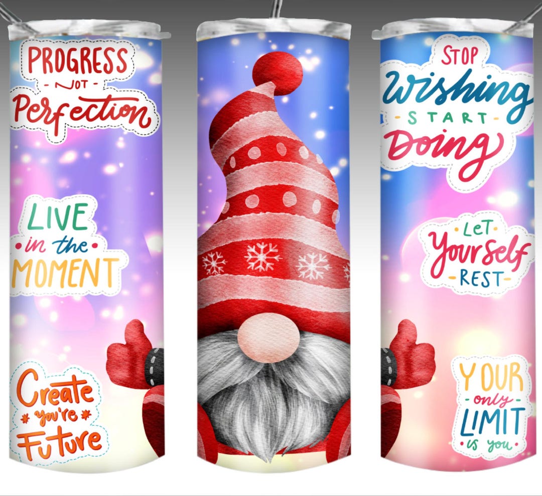 Progress Not Perfection 20oz Tumbler Cute Gnome Tumblers Gnome Mugs ...