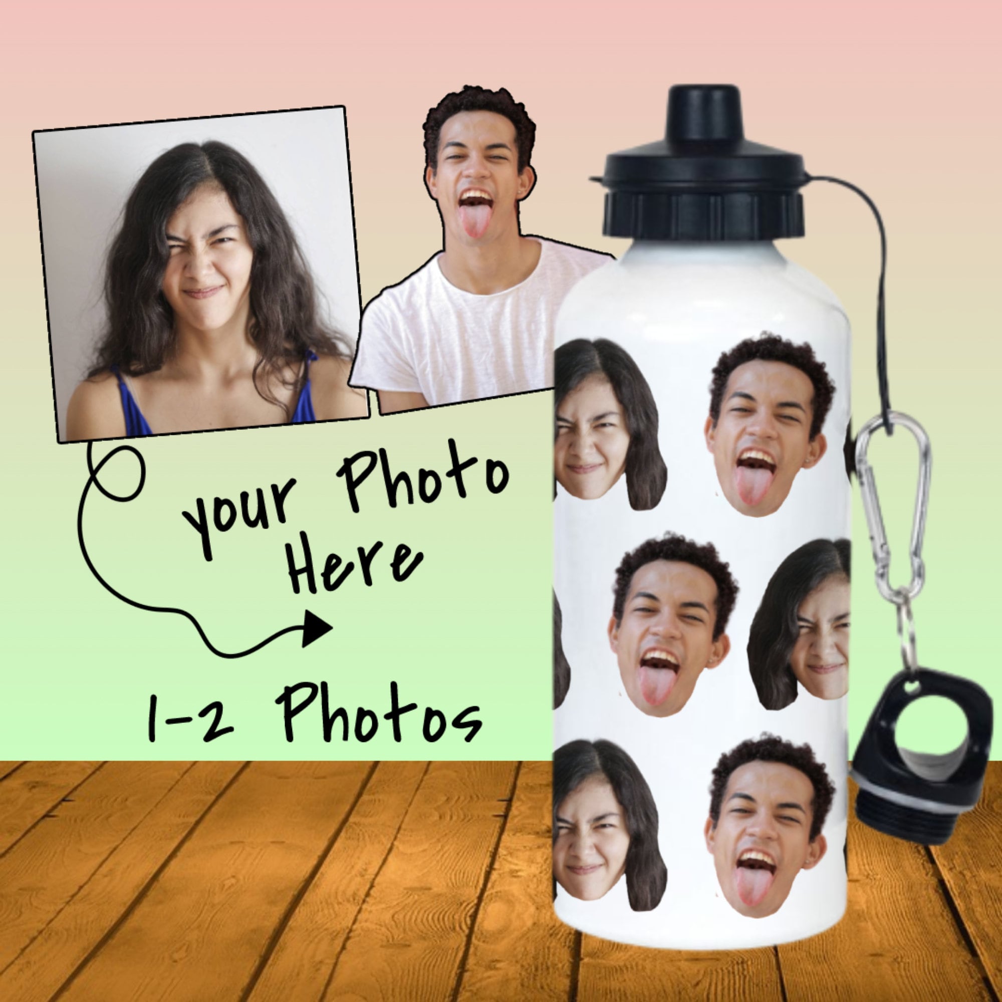 Custom Face Water Bottle | 20oz Custom Water Bottle With Photo | Face ...