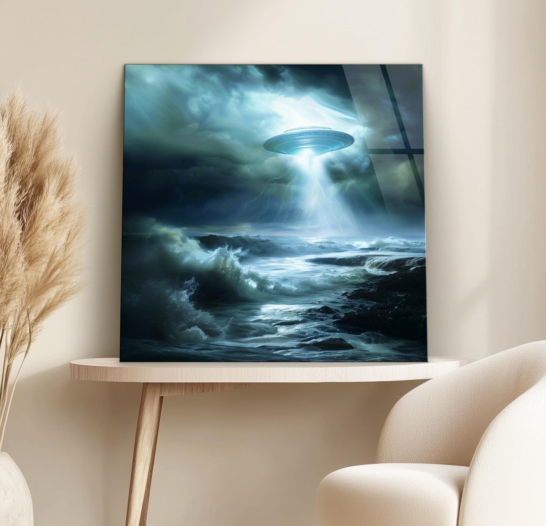 UFO Wall Art, Tempered Glass Wall Art With Flying Saucer Artwork, UFO ...