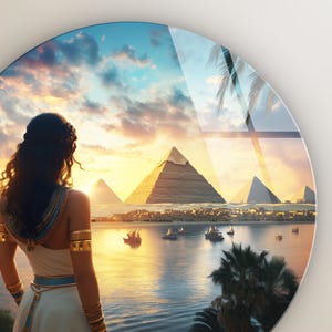 Pyramids of Giza Wall Art Decor, Egyptian Goddess Cleopatra is Watching ...