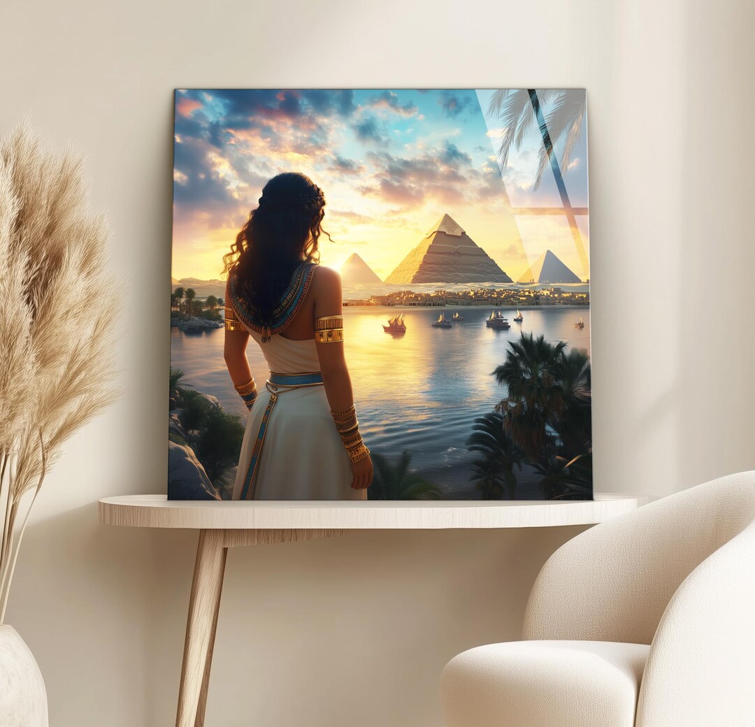 Pyramids of Giza Wall Art Decor, Egyptian Goddess Cleopatra is Watching ...