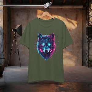 Cyber Wolf T-shirt | Neon Glowing Wolf Graphic Tee | Futuristic Digital ...