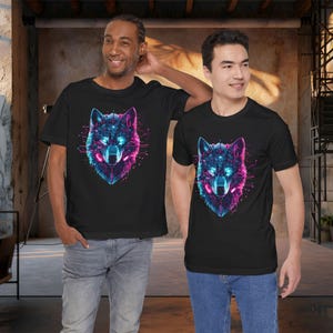 Cyber Wolf T-shirt | Neon Glowing Wolf Graphic Tee | Futuristic Digital ...