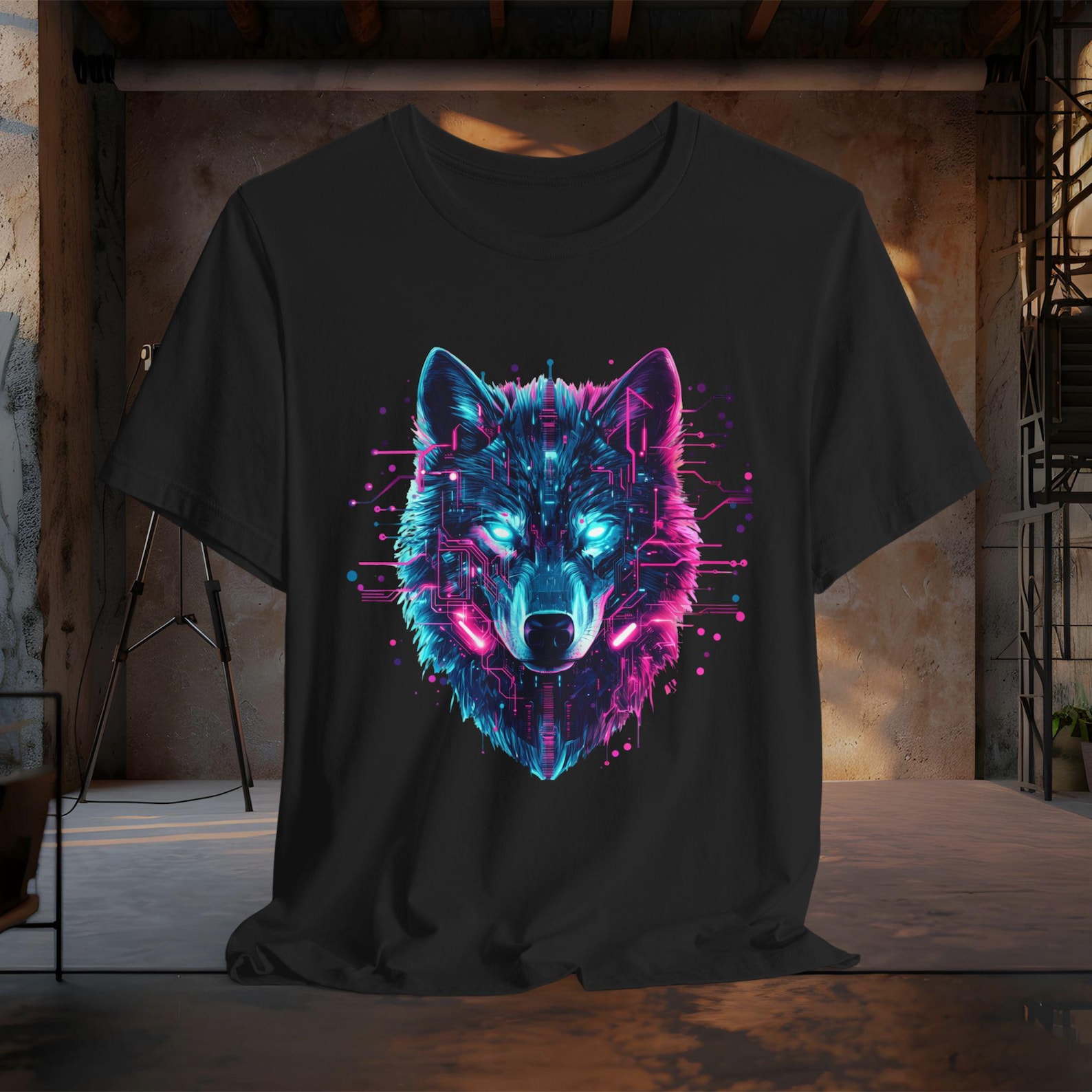 Cyber Wolf T-shirt | Neon Glowing Wolf Graphic Tee | Futuristic Digital ...