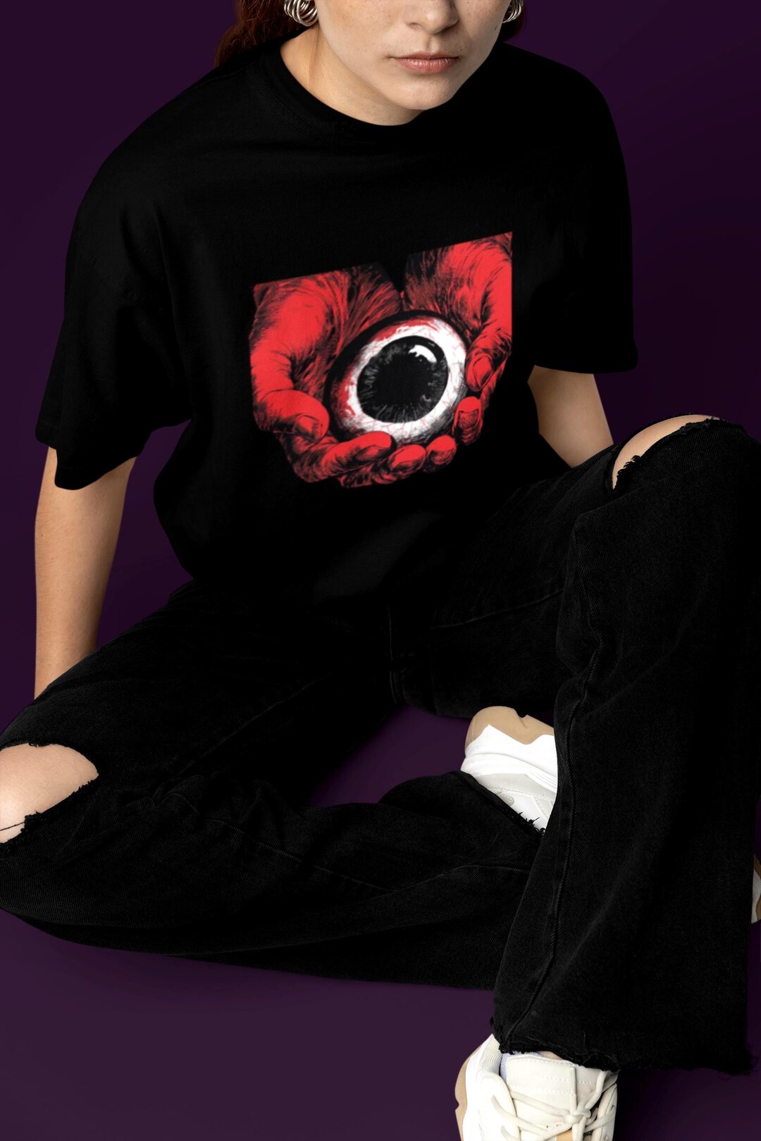 Holding Eyeball Shirt | Emo Eyeball Shirt | Hand Eyeball Graphic | Plus ...