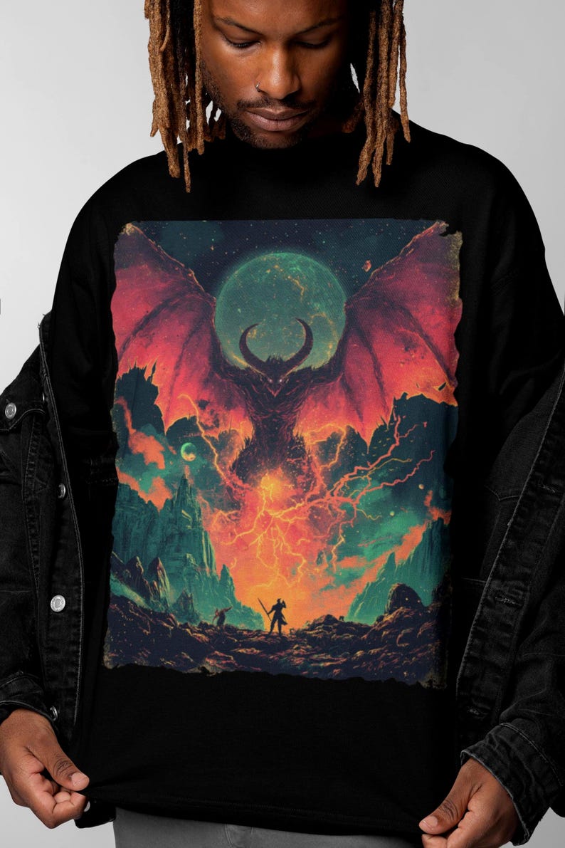 Demon Fantasy Graphic Shirt | Cosmic Devil Art Top | Dark Fantasy Tee ...