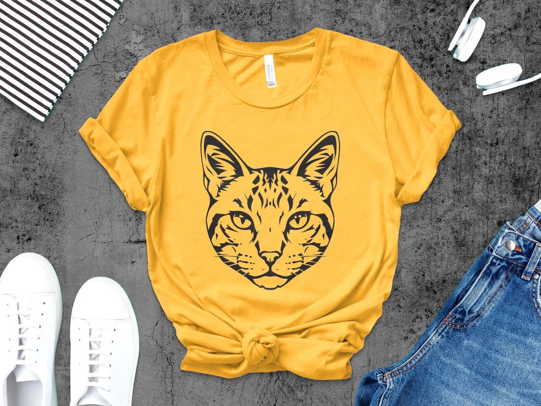 Bengal Cat Face Shirt | Black Stencil Bengal Tee | Tattoo Style Tabby ...