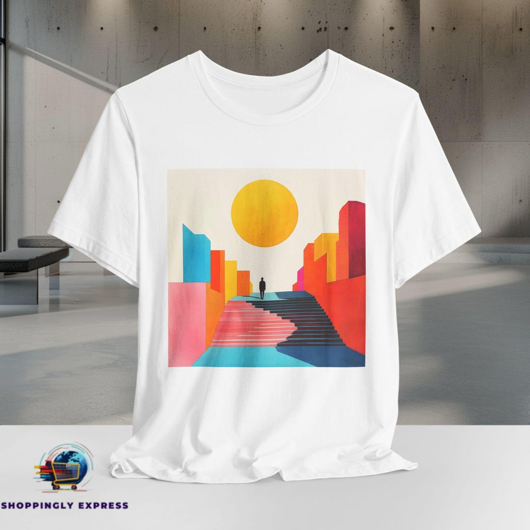Colorful Abstract Shirt | Surreal Cityscape Sun Tee | Minimalist ...