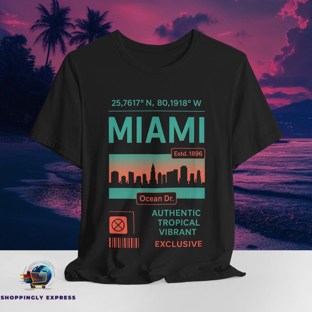 Miami Skyline T-shirt | Retro Miami Ocean Drive Tee | Tropical Miami ...