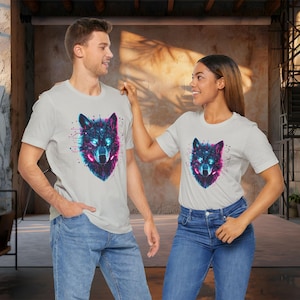 Cyber Wolf T-shirt | Neon Glowing Wolf Graphic Tee | Futuristic Digital ...