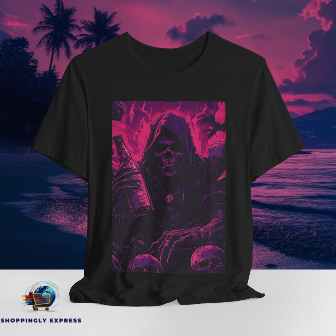Dark Humor Reaper T-shirt | Gothic Skull Party Aesthetic Tee | Neon ...