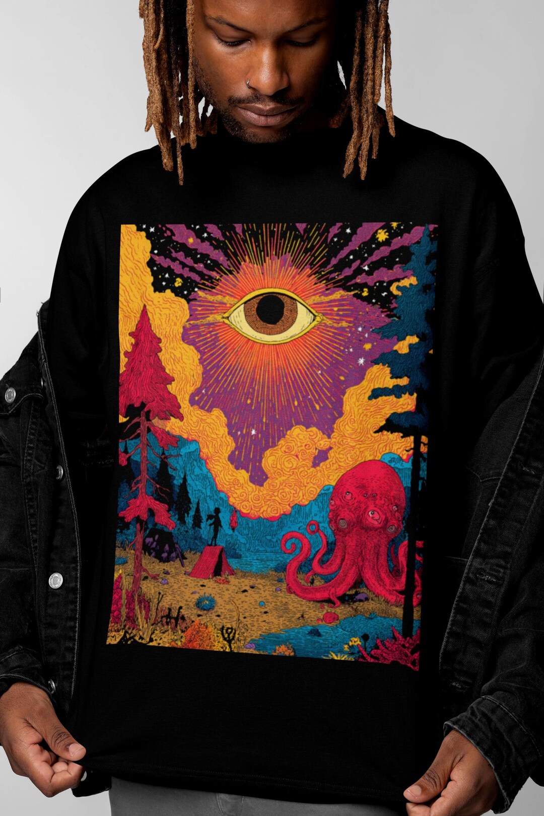 Psychedelic Octopus Sweater | Trippy Eye Festival Hoodie | Surreal ...