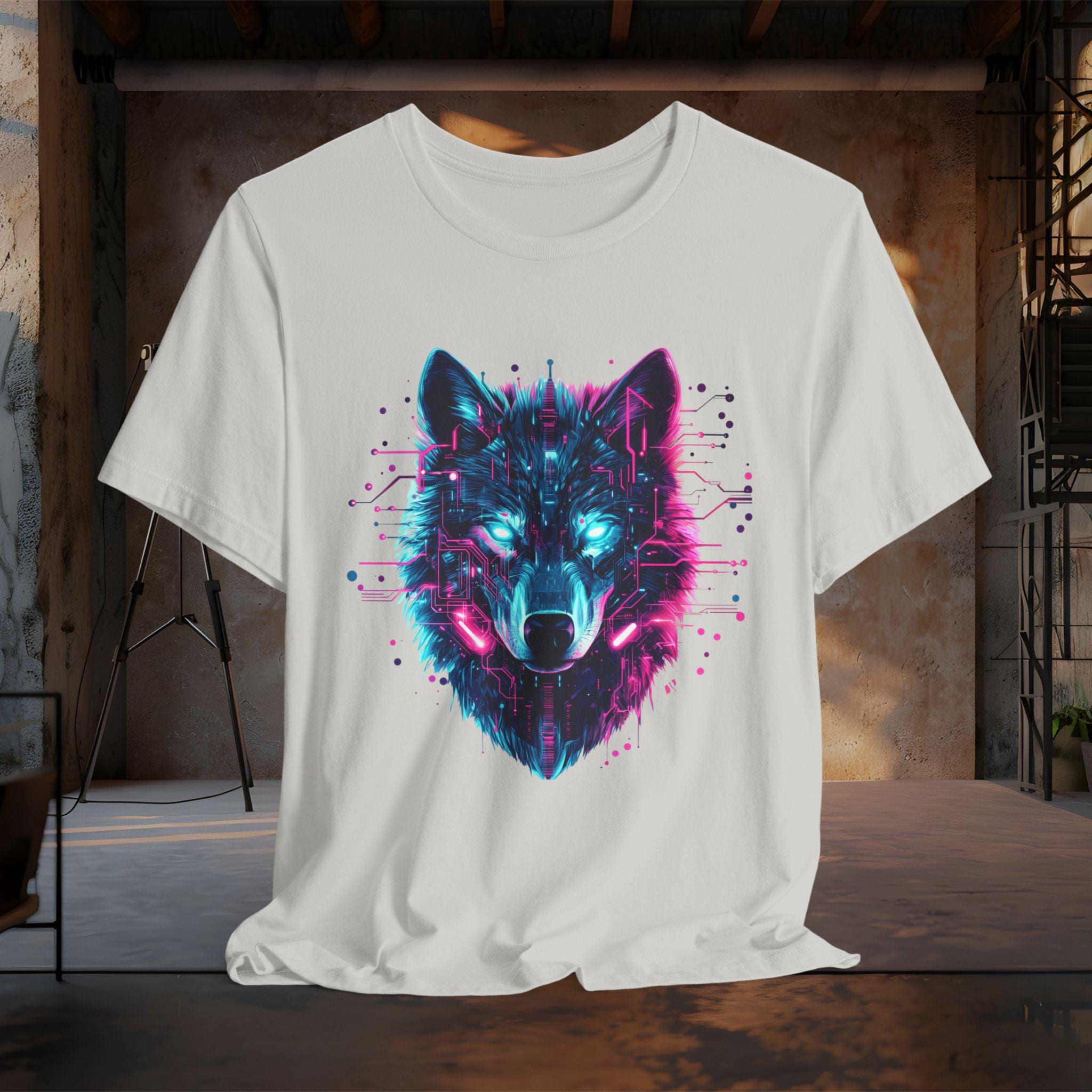 Cyber Wolf T-shirt | Neon Glowing Wolf Graphic Tee | Futuristic Digital ...