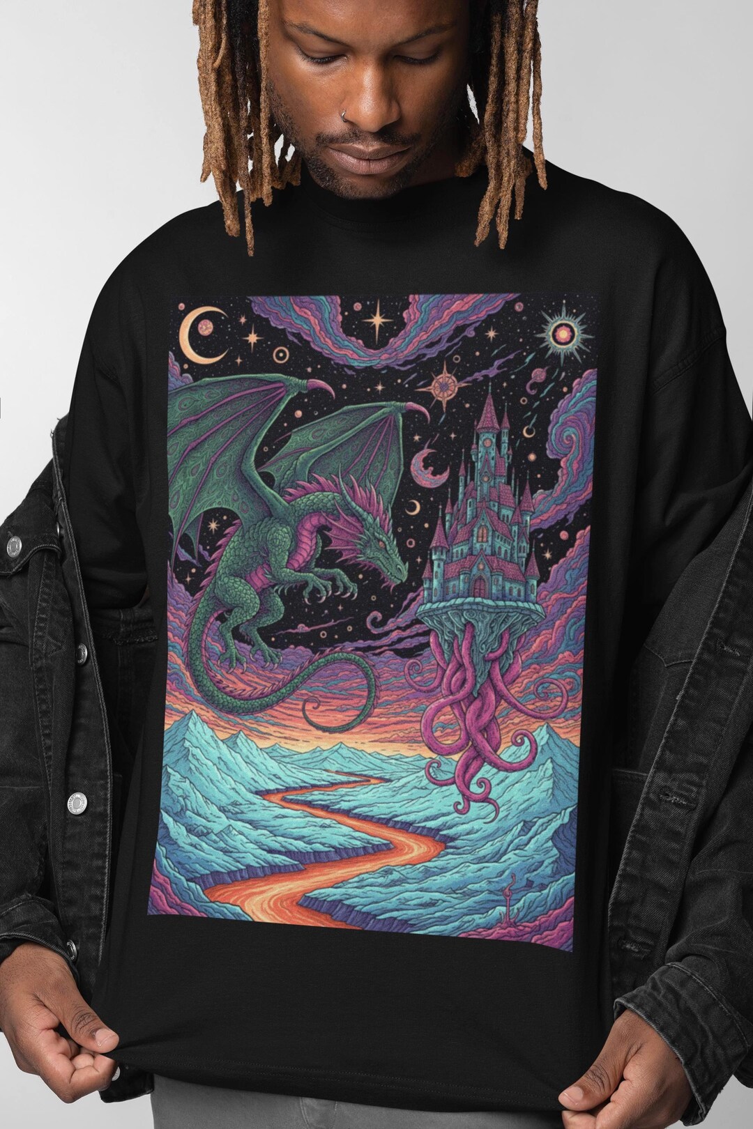 Dragon and Floating Castle Shirt | Fantasy Landscape Art Tee ...
