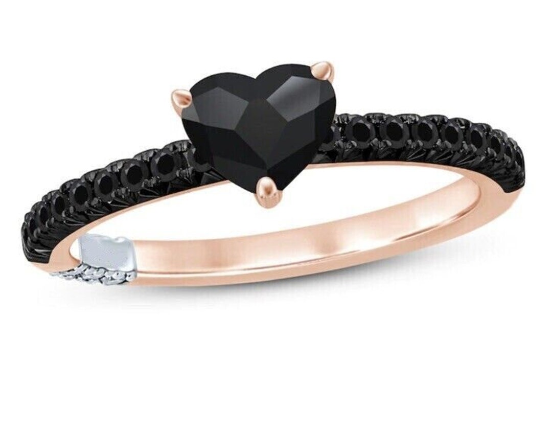 Heart Cut Lab Created Black Diamond Women Stone Wedding Engagement Ring ...