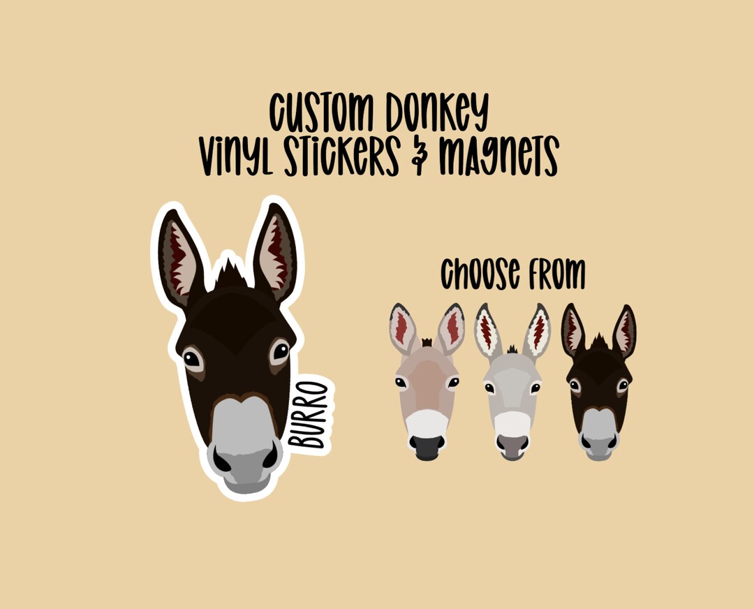 Custom Donkey Vinyl Stickers and Magnets, Personalized Donkey ...