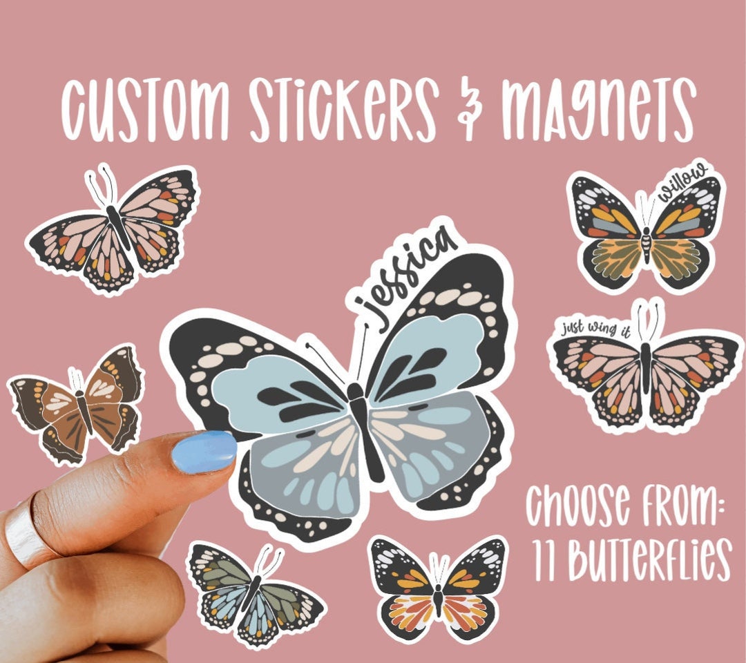 Custom BOHO Butterfly Stickers & Magnets, Water Bottle Stickers, Laptop ...
