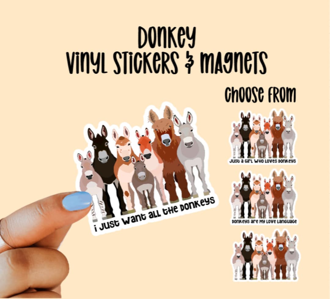Cute Donkey Stickers and Magnets | Vinyl Stickers | Waterproof - Etsy
