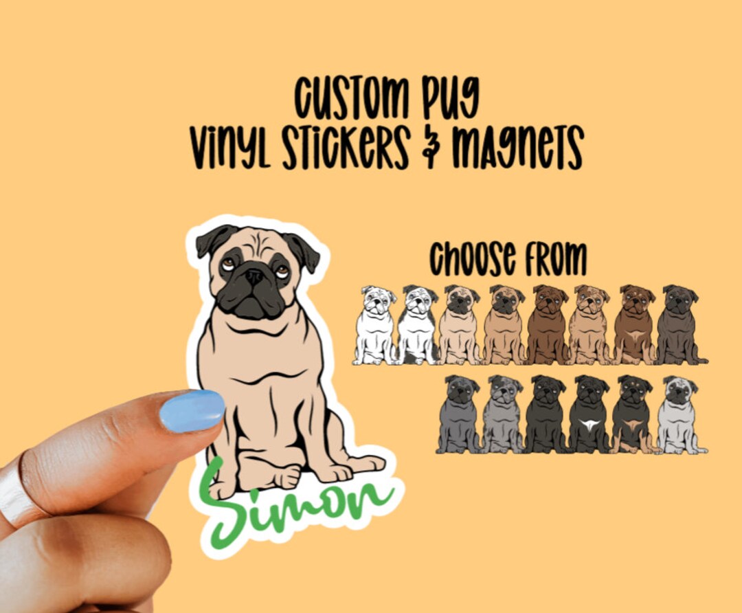 Custom Pug Vinyl Stickers and Magnets | Black Pug, Merle Pug ...