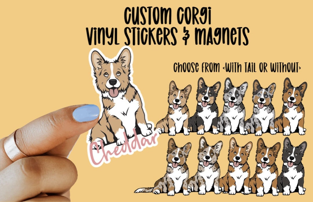 Personalized Corgi Vinyl Stickers and Magnets | Custom Sticker | Merle ...