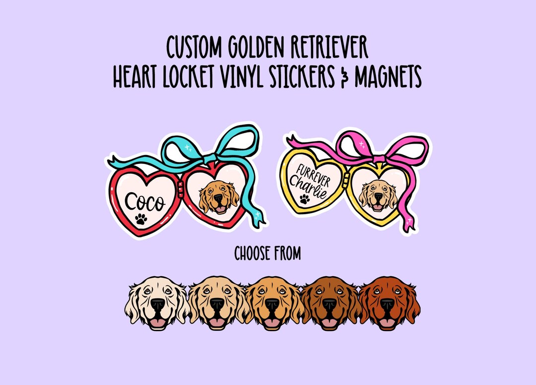 Custom Locket Golden Retriever Vinyl Stickers & Magnets, Gift for ...