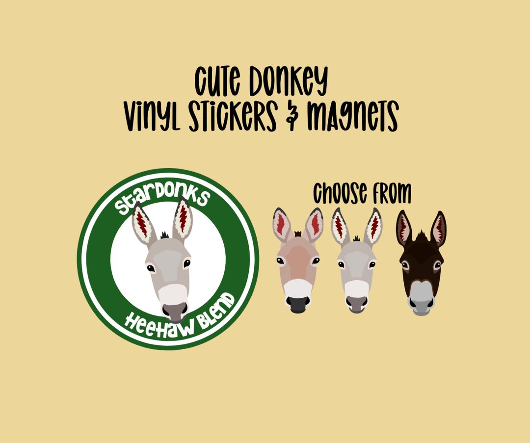 Cute Donkey Stickers and Magnets, Donkeys and Coffee, Waterproof ...