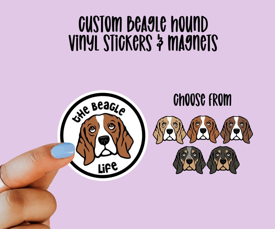 Custom Beagle Hound Vinyl Stickers and Magnets | Beagle | Waterproof ...