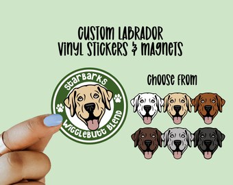 Custom Labrador Vinyl Stickers and Magnets, Black Lab, Yellow Lab ...