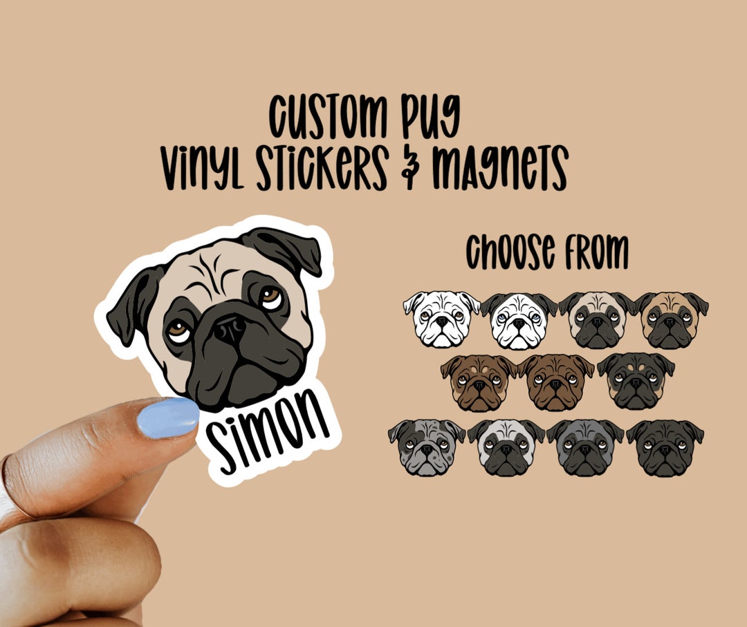 Custom Pug Vinyl Stickers and Magnets | Black Pug, Merle Pug ...