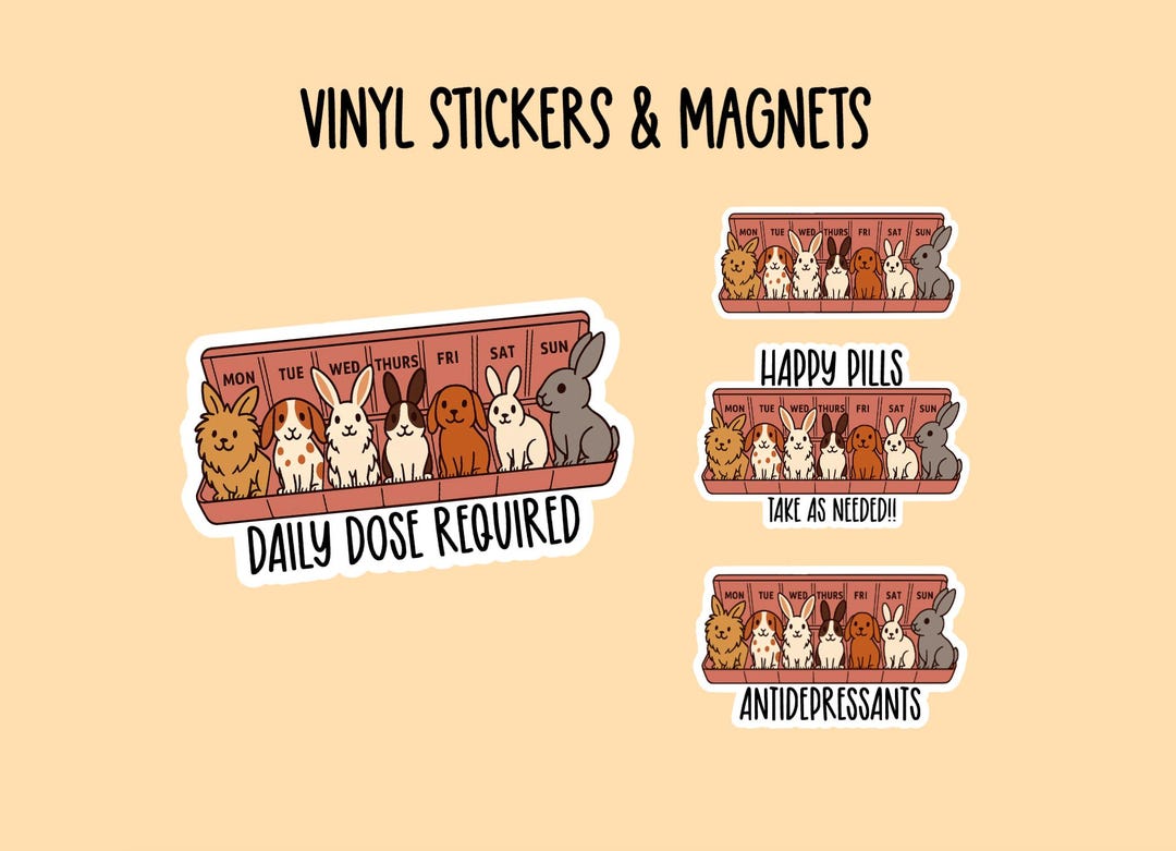 Cute Bunny Vinyl Stickers or Magnets, Mental Health Sticker, Rabbit ...