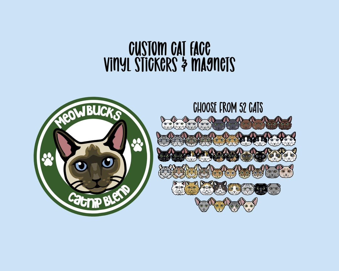 Custom Cat Face Stickers & Magnets, Laptop Stickers, Waterproof, Gift ...
