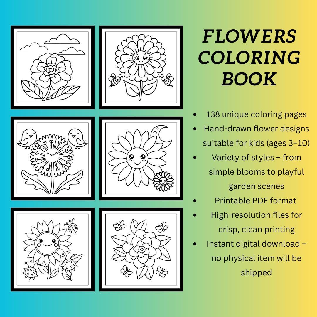Flower Coloring Pages for Kids | Floral Coloring Book | Printable Kids ...