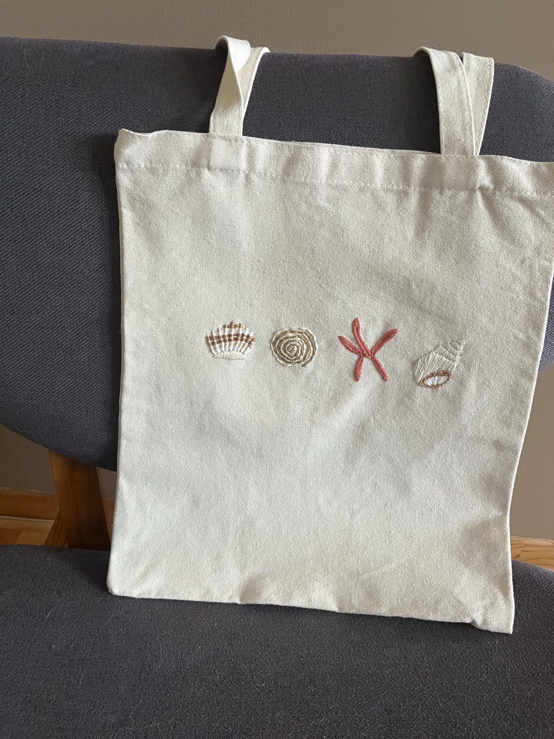 Seashells Beach Hand Embroidered Tote Bag - Etsy