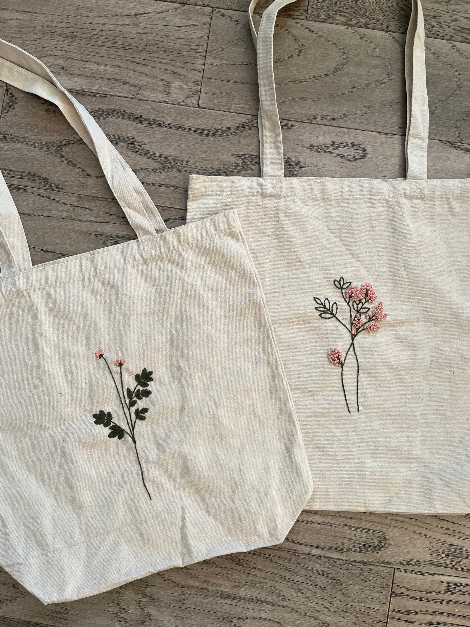 Matching Flower Hand Embroidered Canvas Tote Bag - Etsy