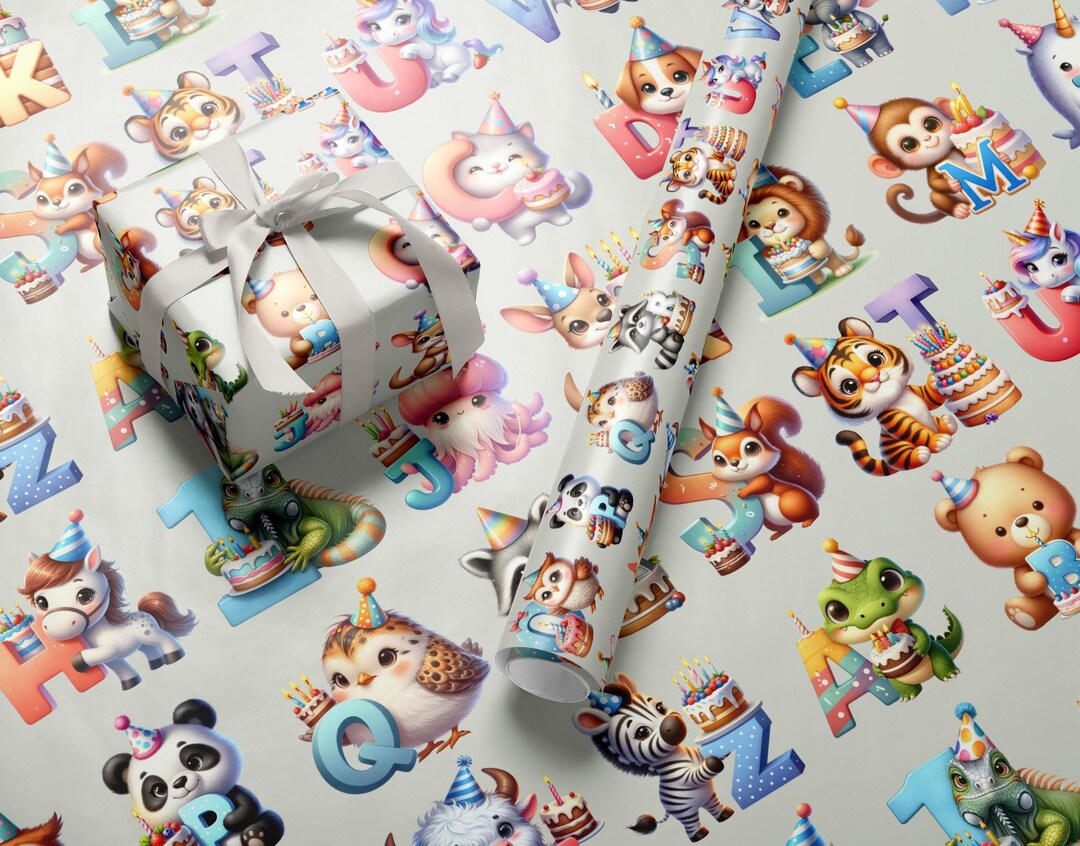 Gift Wrap Papers, Animal Alphabet Theme, Children's Birthday Gift ...