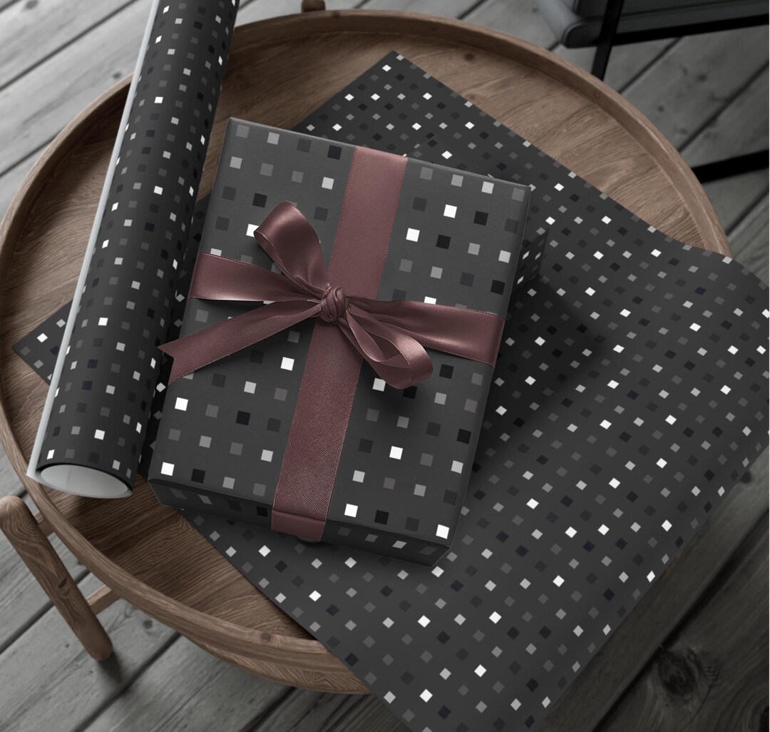 Pixel Squares Gift Wrapping Paper: Modern Black & White Design - Etsy