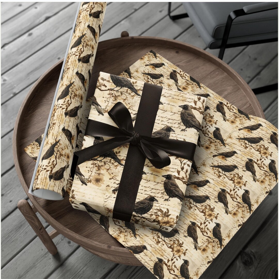 Black Bird Crow Wrapping Paper, Dark Bird Gift Wrap, Poetic Letter ...