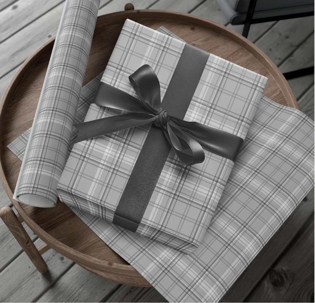 Gray Plaid Gift Wrapping, Anniversary Gift Wrap, Tartan Plaid Gift ...