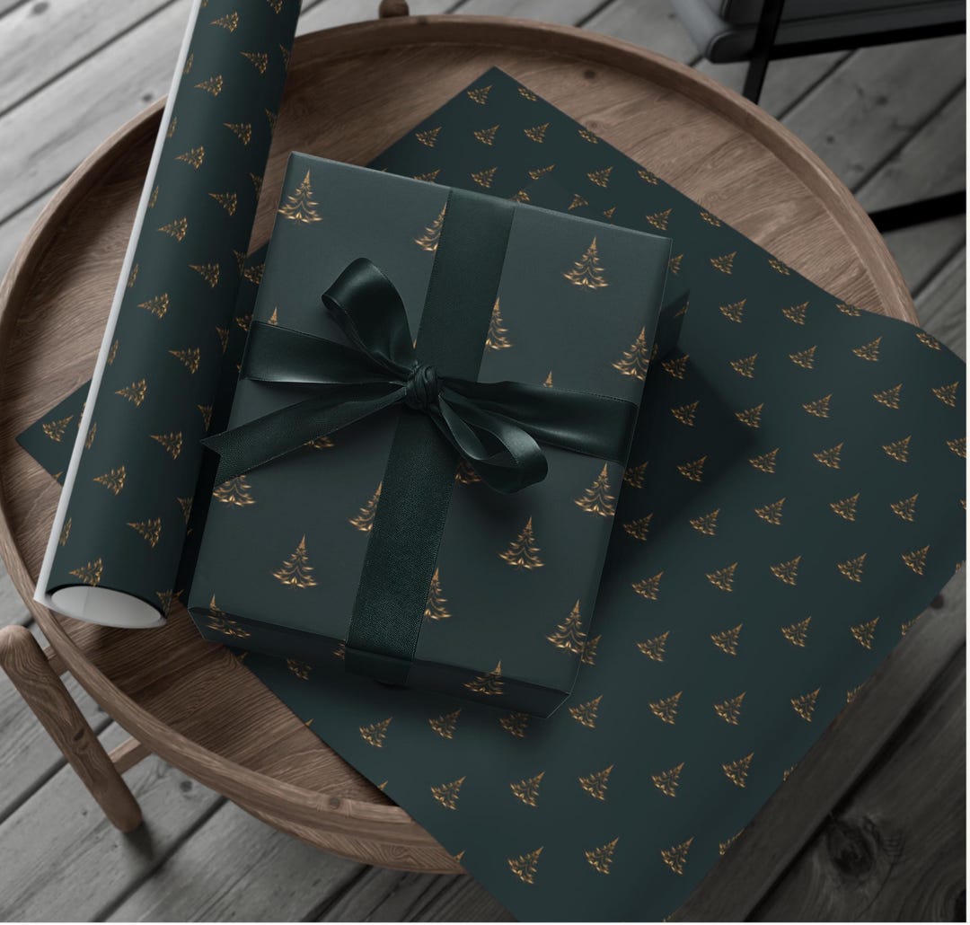 Dark Green Gold Gift Wrapping Paper, Minimalist Christmas Gift Wrap ...