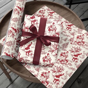 Vintage Red Christmas Tree Toile Wrap, Vintage Christmas Illustration ...