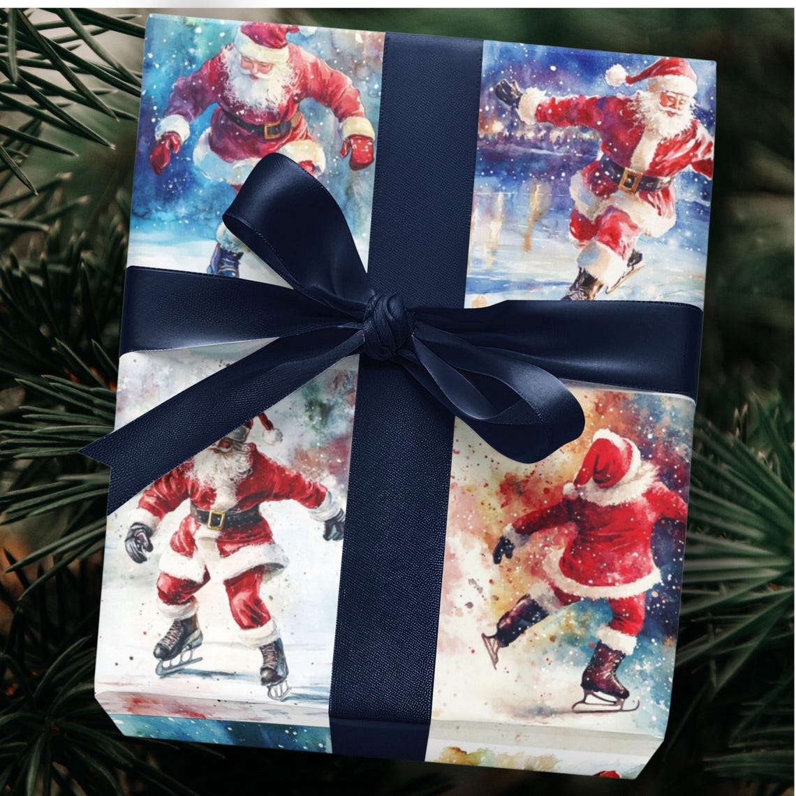 Santa Claus Ice Skating Gift Wrapping Paper: Matte or Satin Finish - Etsy