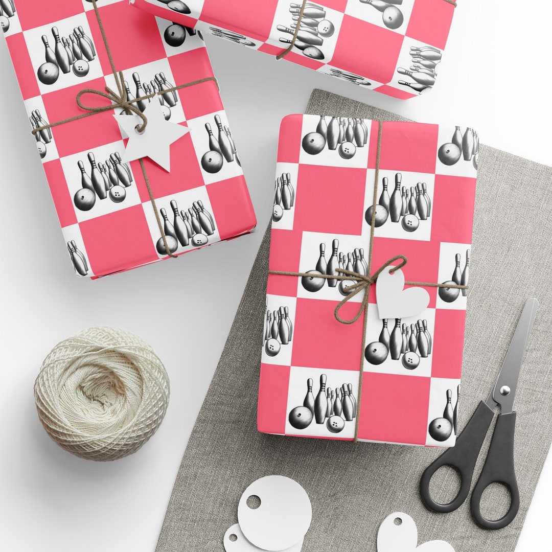 Bowling Gift Wrapping Paper, Bowling Ball Wrapping Paper, Pink Black ...