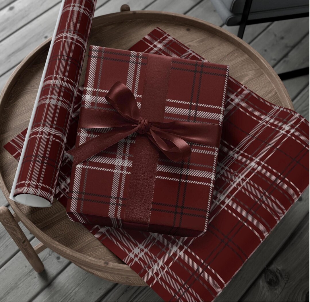 Plaid Wrapping Paper Roll, Tartan Plaid Gift Wrap, Red Plaid Christmas ...