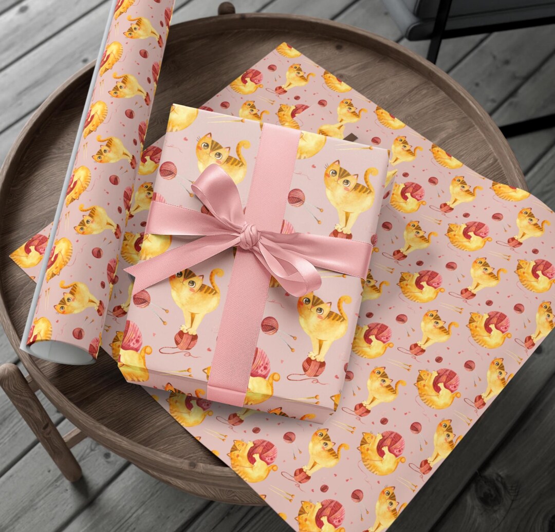 Cat Cartoon Gift Wrap Papers, Wrapping Paper With Yellow and Orange ...